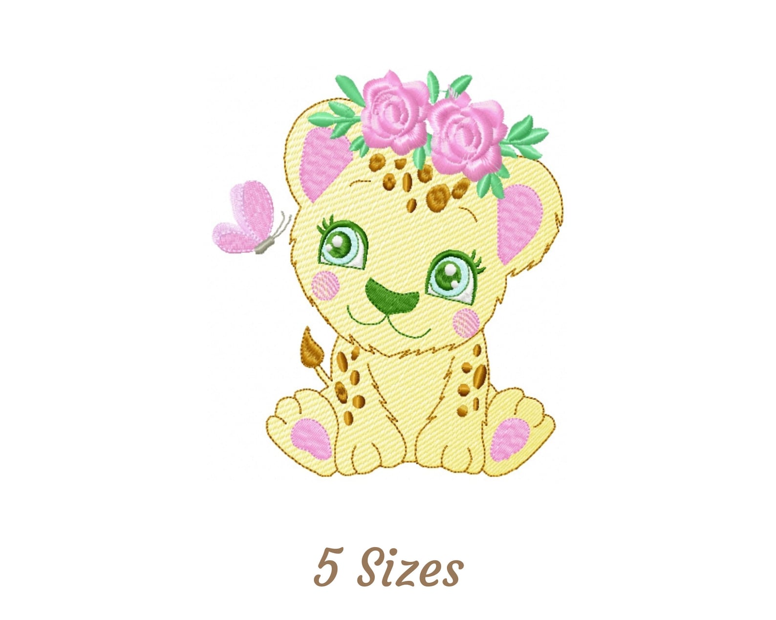 Baby Leopard Embroidery Design - Cute Baby Flower With Butterfly Animal ...