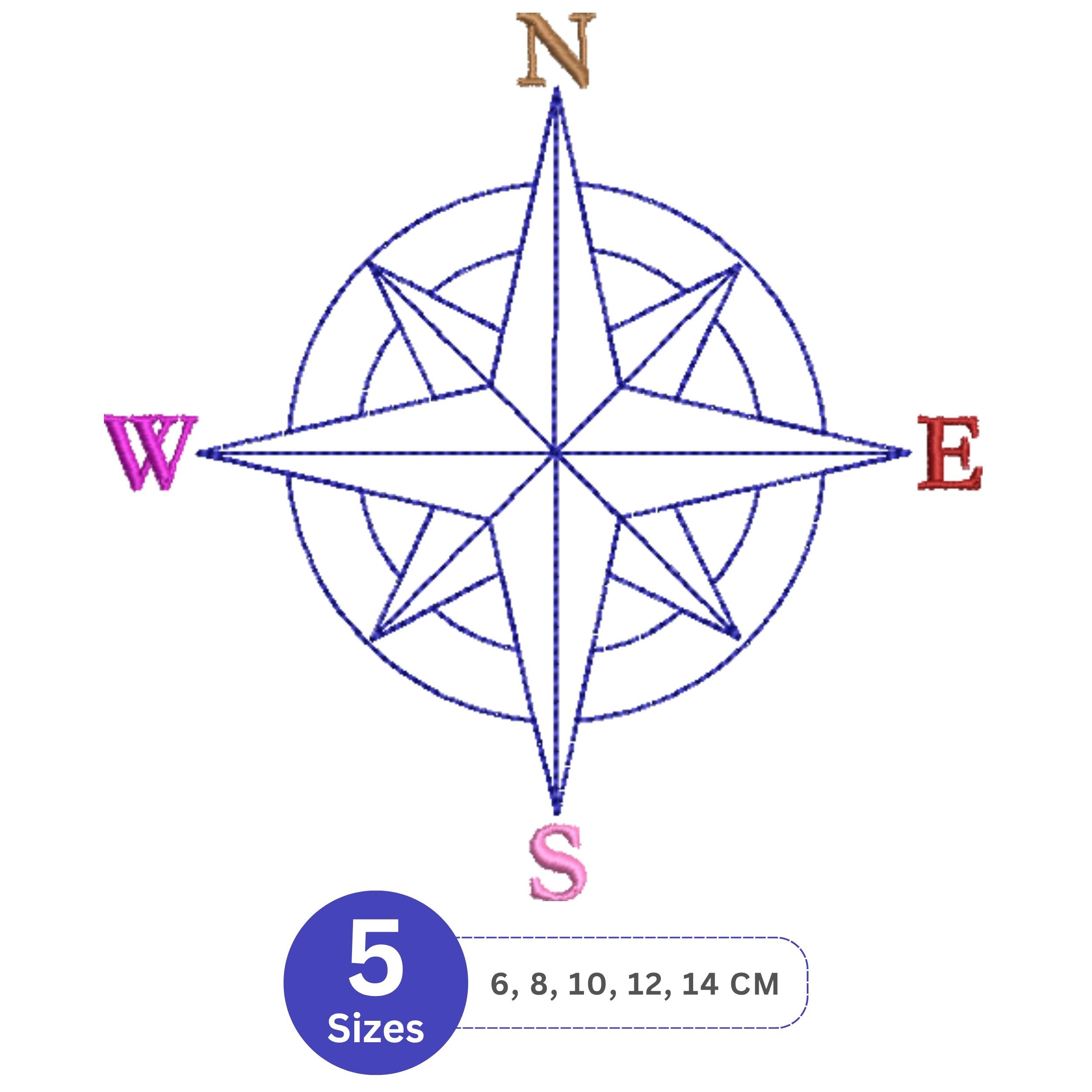 Compass Rose Embroidery Design, Nautical Wind Rose Pattern, Travel ...