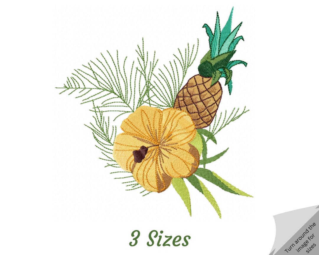 Pineapple With Flower Embroidery Design - Fruit With Flower Machine ...