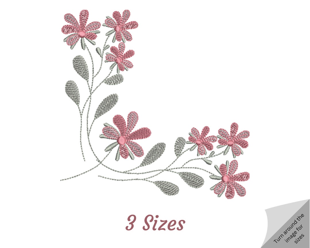 Flower Corner Embroidery Design - Flower Machine Embroidery Pattern ...