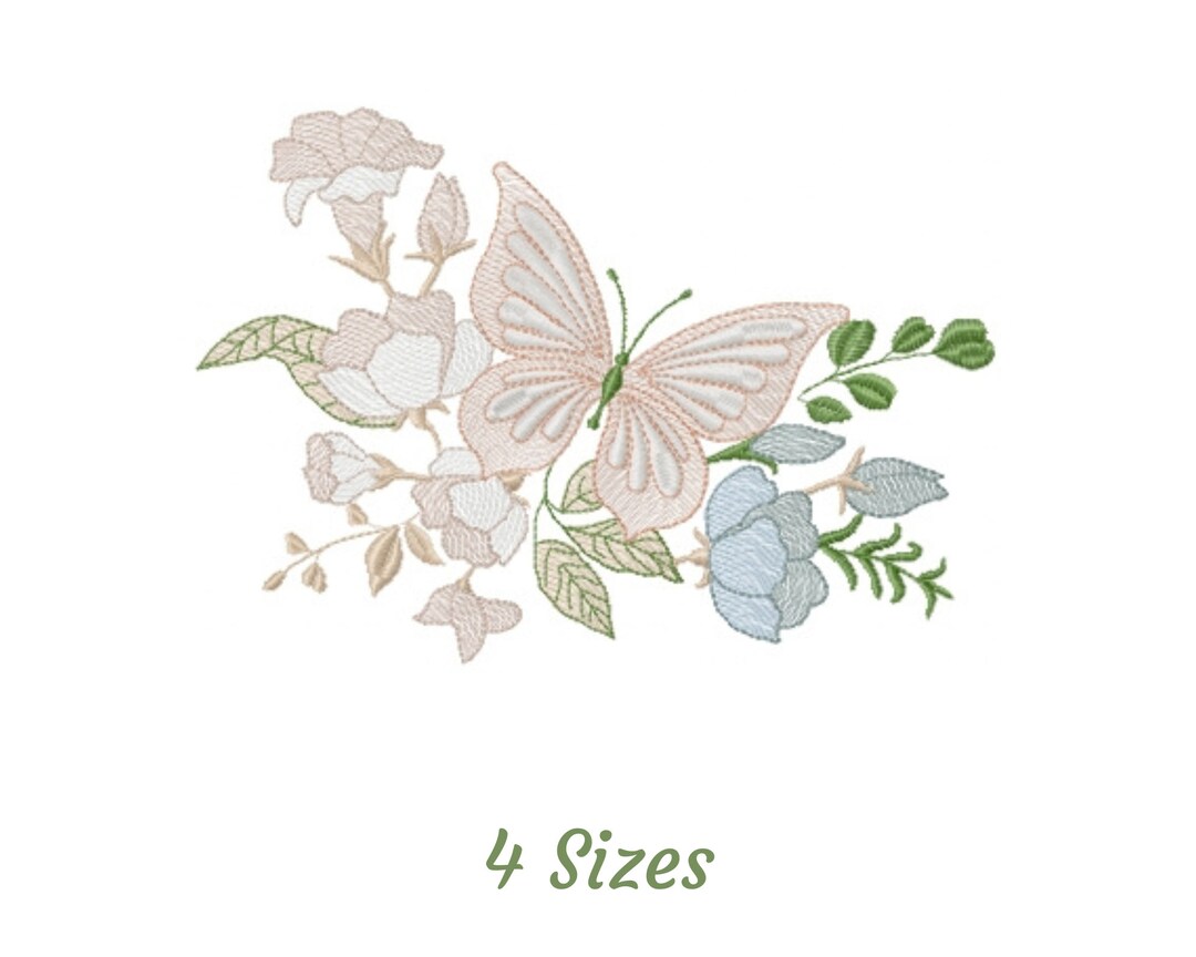 Butterfly With Flowers Embroidery Design - Insect With Floral Machine ...
