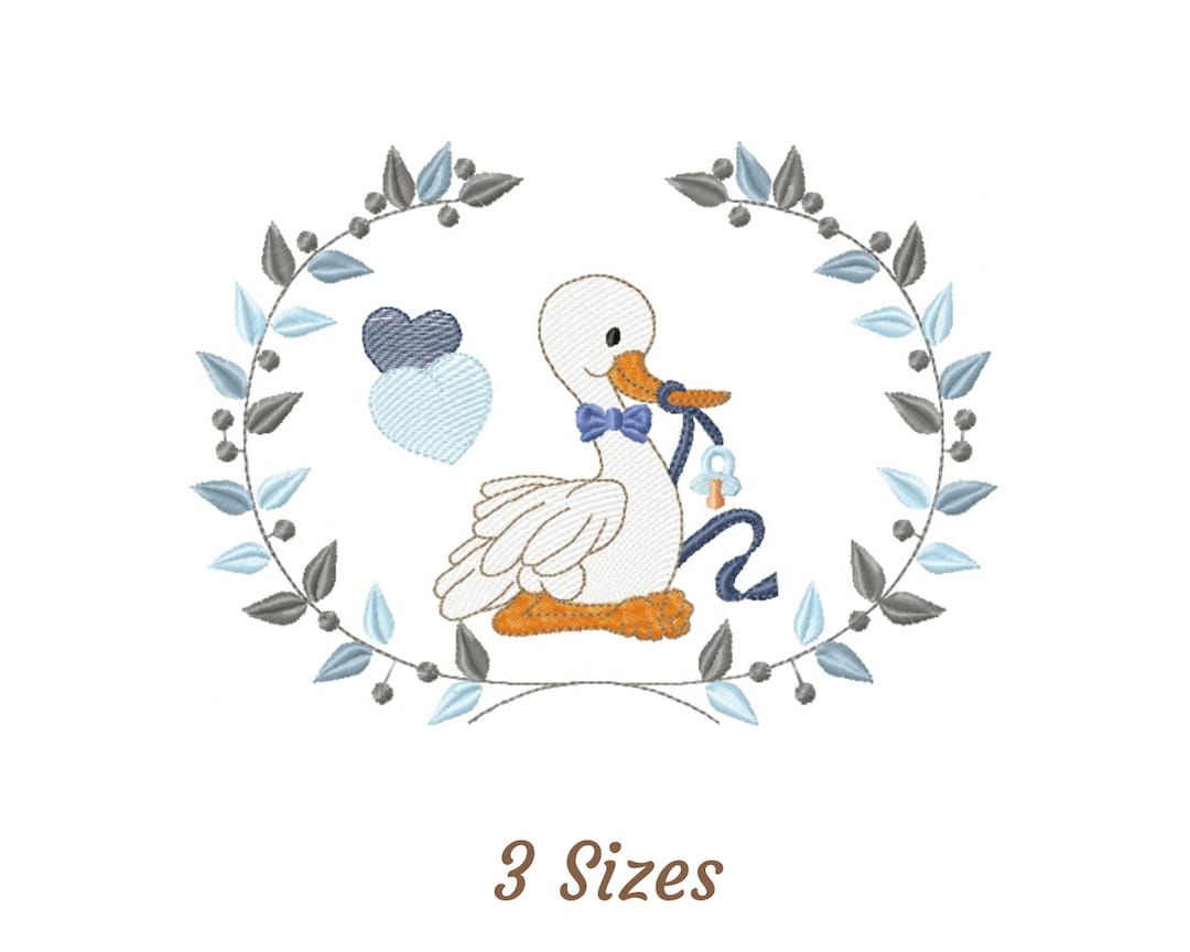 Baby Stork Embroidery Design - Crane Baby Bird Machine Embroidery ...
