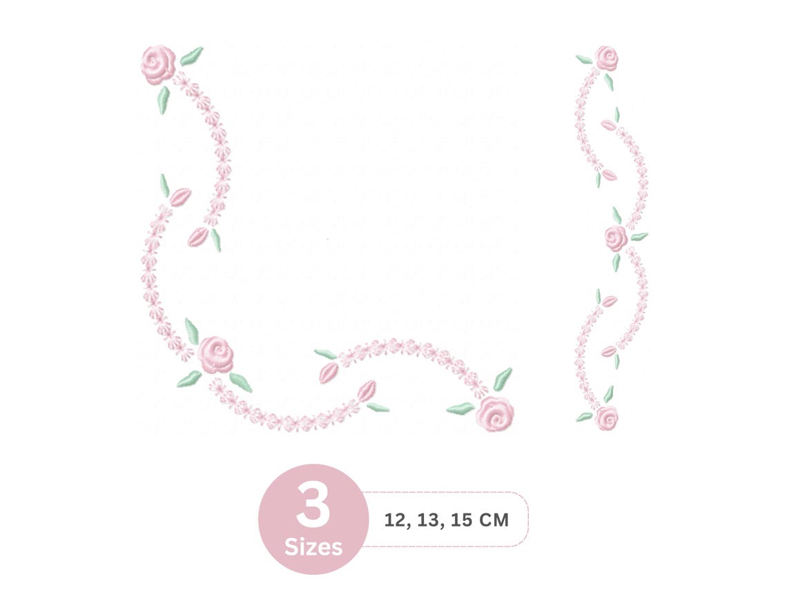 Pink Floral Corner & Border Embroidery Design | Rose Curve Frame ...