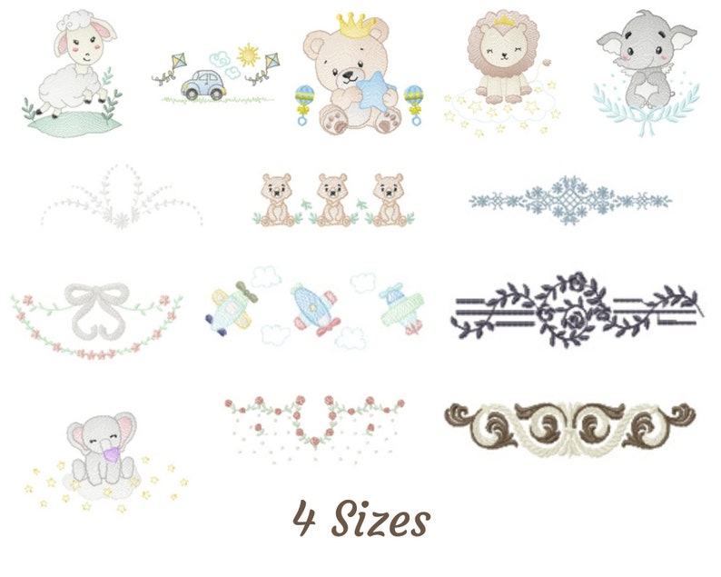 Baby Animal Border Embroidery Design, Machine Embroidery Pattern- 14 ...
