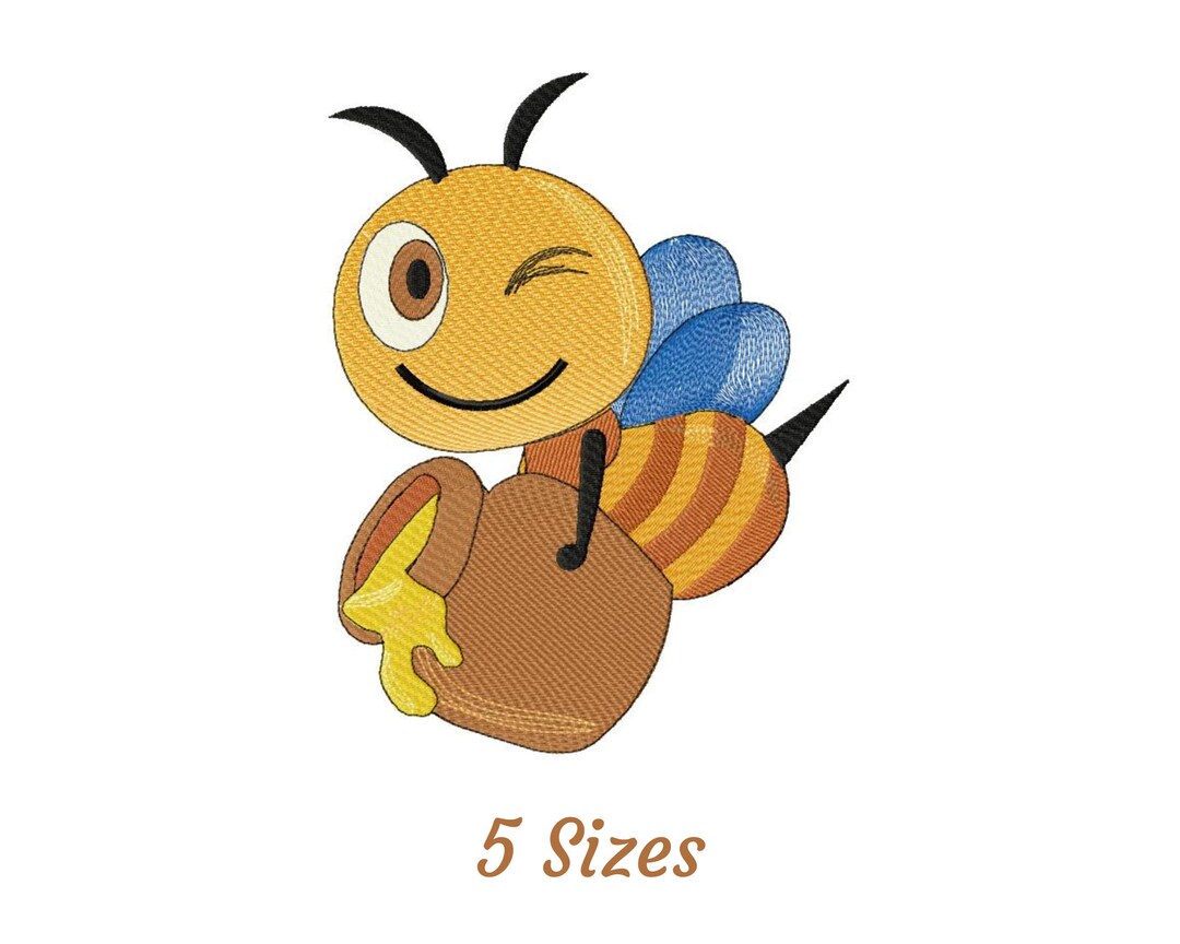 Winking Bee With Jar Full of Honey Embroidery Design - Queen Bee ...