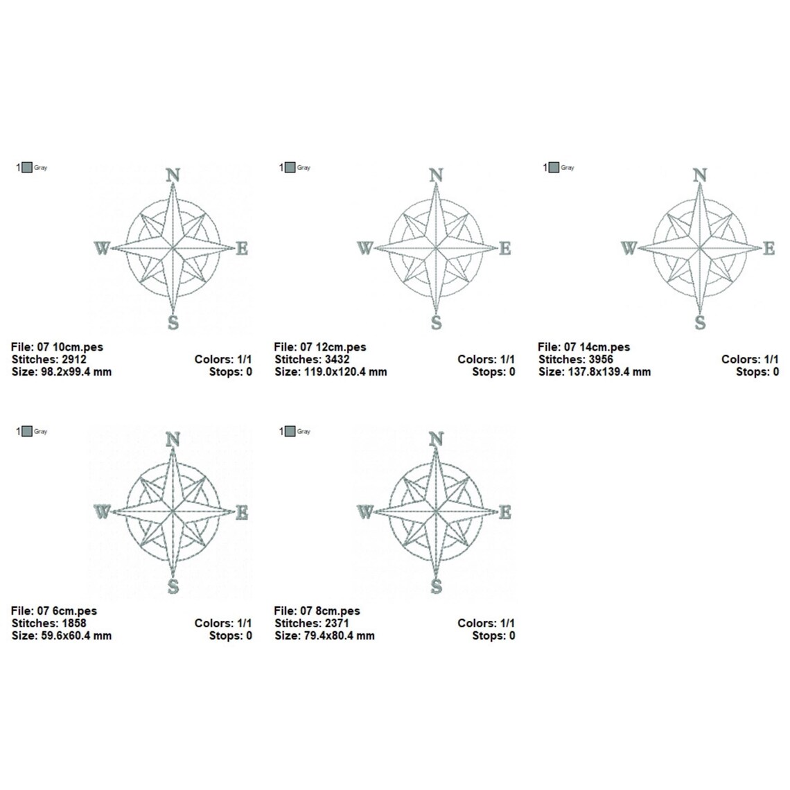 Compass Rose Embroidery Design, Nautical Wind Rose Pattern, Travel ...
