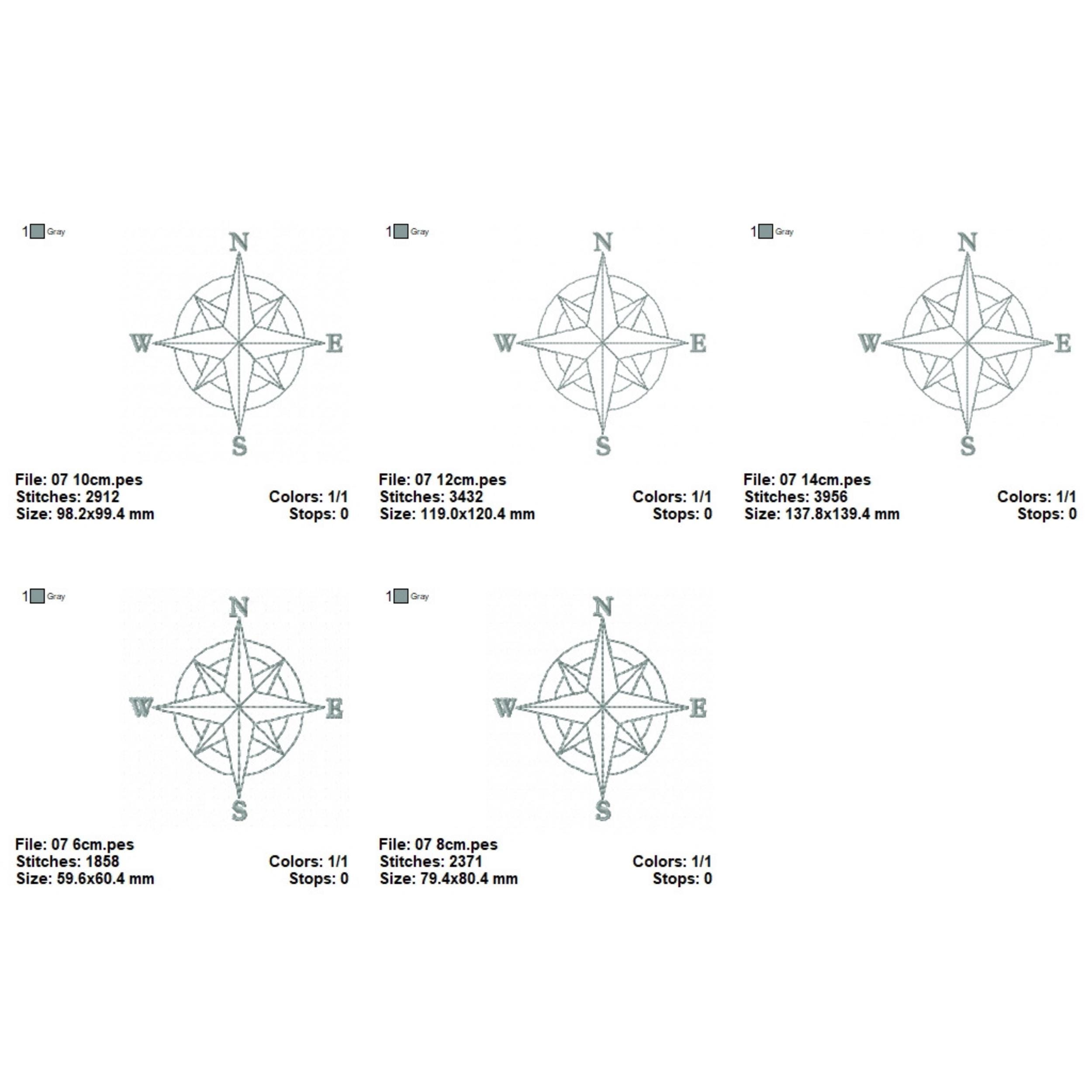 Compass Rose Embroidery Design, Nautical Wind Rose Pattern, Travel ...