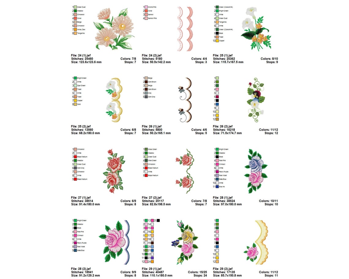 Creative Flower and Border Embroidery Design - Flower Border and Corner ...