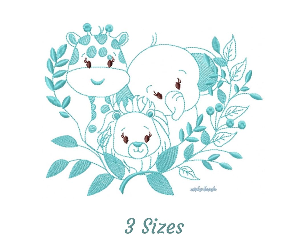 Safari Animal in Nature Line Work Machine Embroidery Design, Instant ...