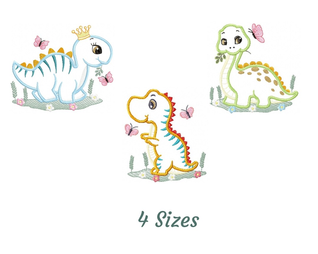 Cute Dinosaur Embroidery Design – 3 Dino Designs – 4 Sizes – Machine ...