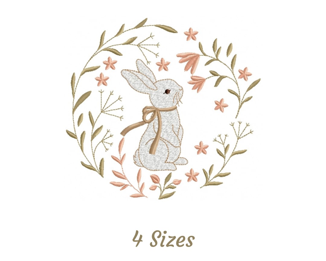 Cute Baby Floral Rabbit Embroidery Design - Animal Machine Embroidery ...