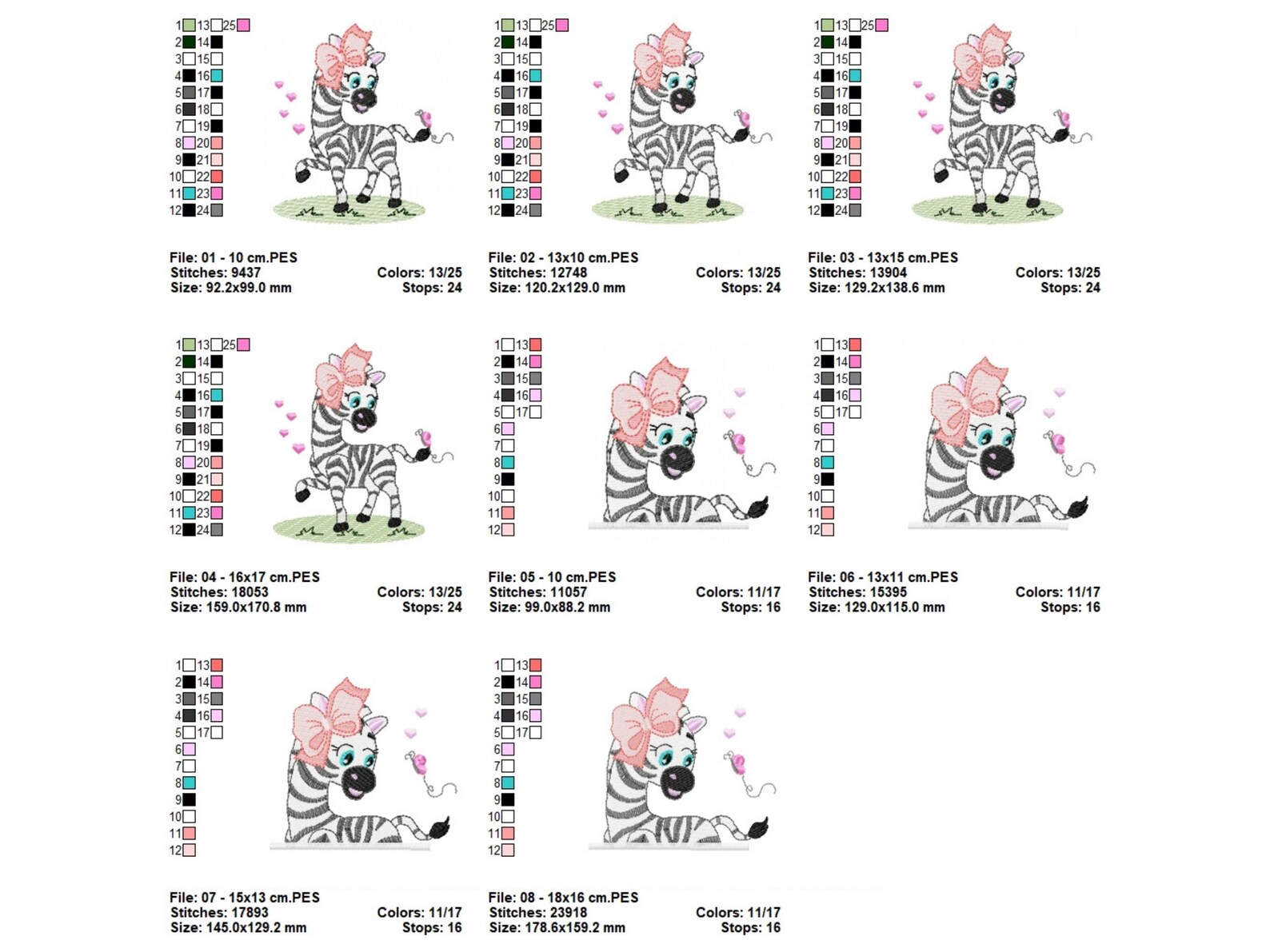Adorable Zebra Embroidery Designs Set – Cute Baby Zebra With Bow ...