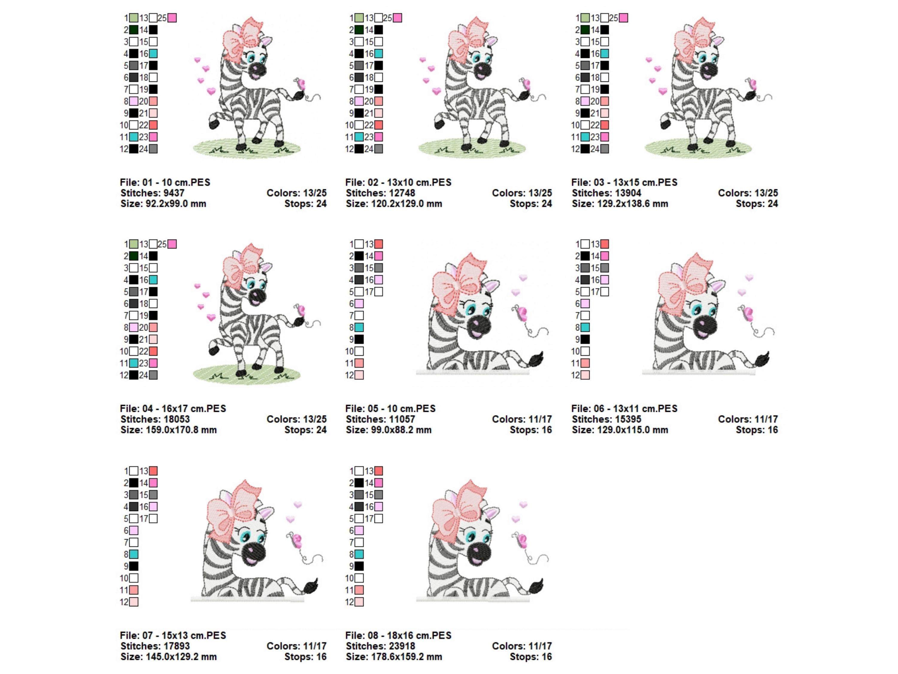 Adorable Zebra Embroidery Designs Set – Cute Baby Zebra With Bow ...