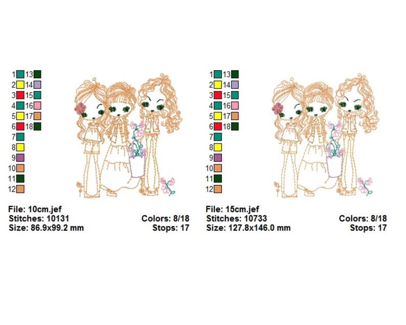 Cute Girls Line Work Machine Embroidery Designs Instant - Etsy