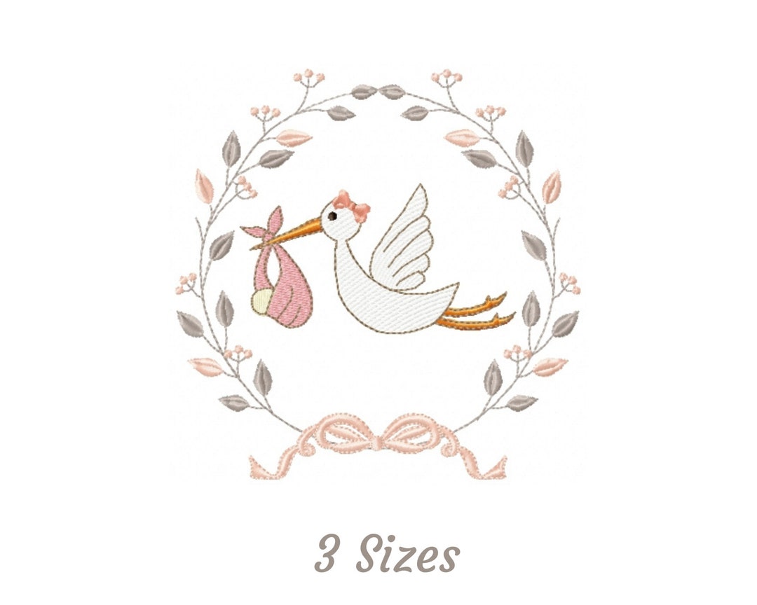Baby Stork Embroidery Design - Crane Baby Bird Machine Embroidery ...