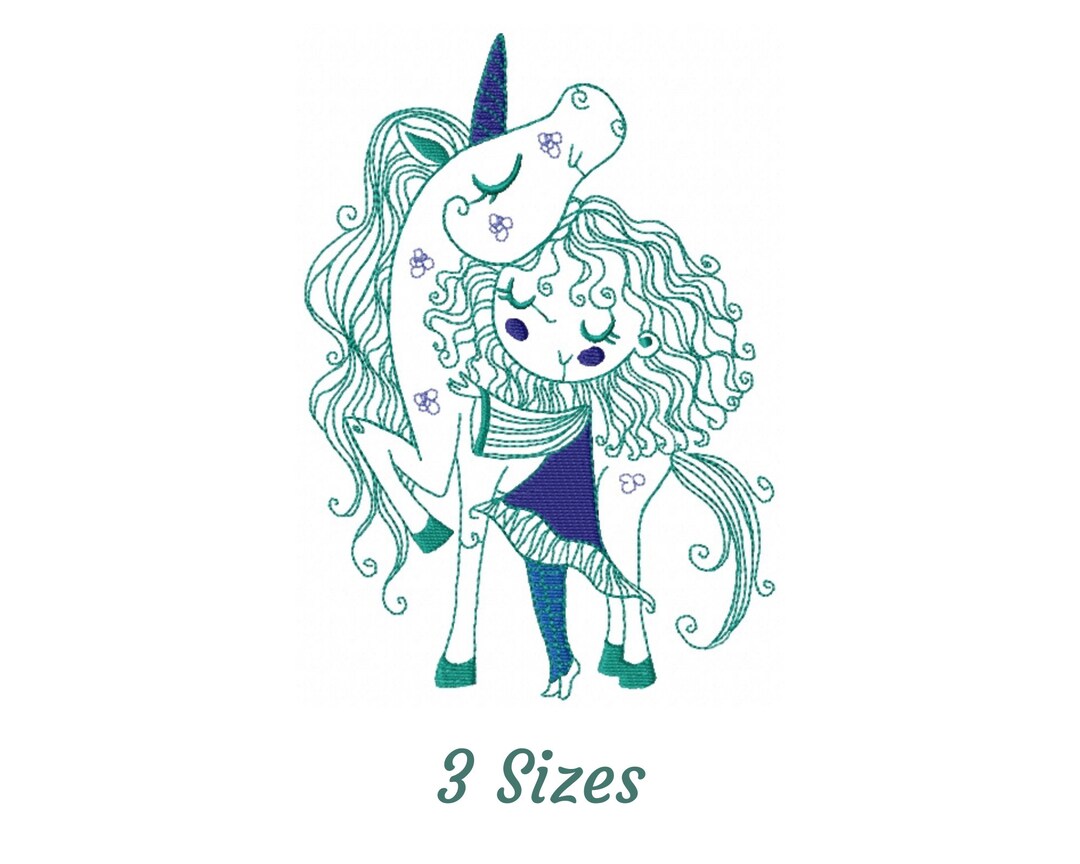 Little Girl With Unicorn Embroidery Design - Unicorn Machine Embroidery ...