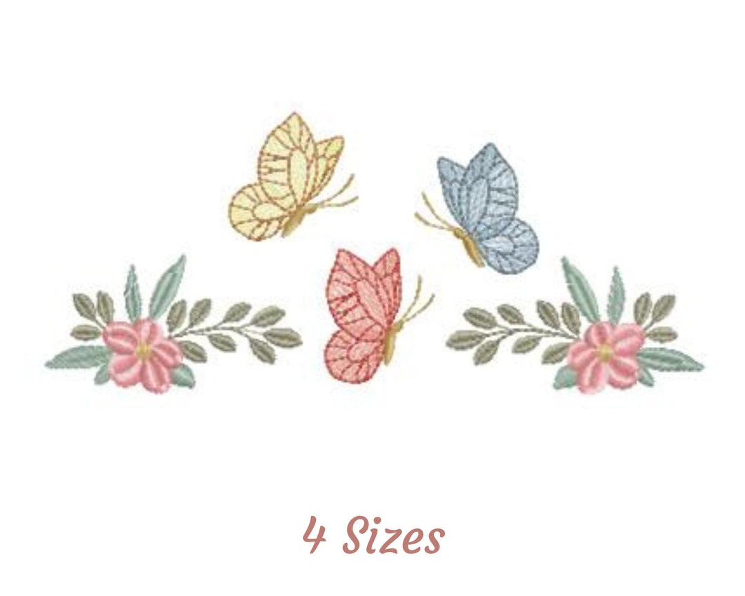 Butterfly With Flowers Embroidery Design - Insect With Floral Machine ...