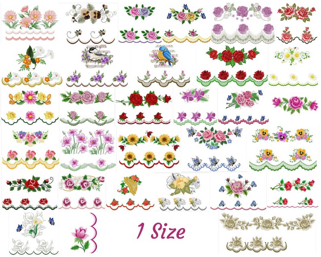 Creative Flower and Border Embroidery Design - Flower Border and Corner ...