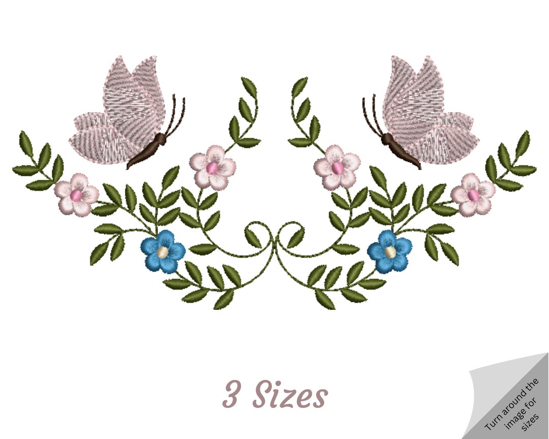 Butterfly Corner Embroidery Design - Intricate Butterfly Corner Machine ...