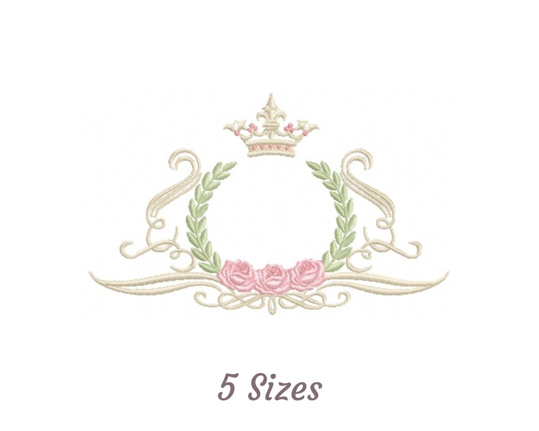 Crown & Rose Flower Frame Embroidery Design, Machine Embroidery Pattern ...