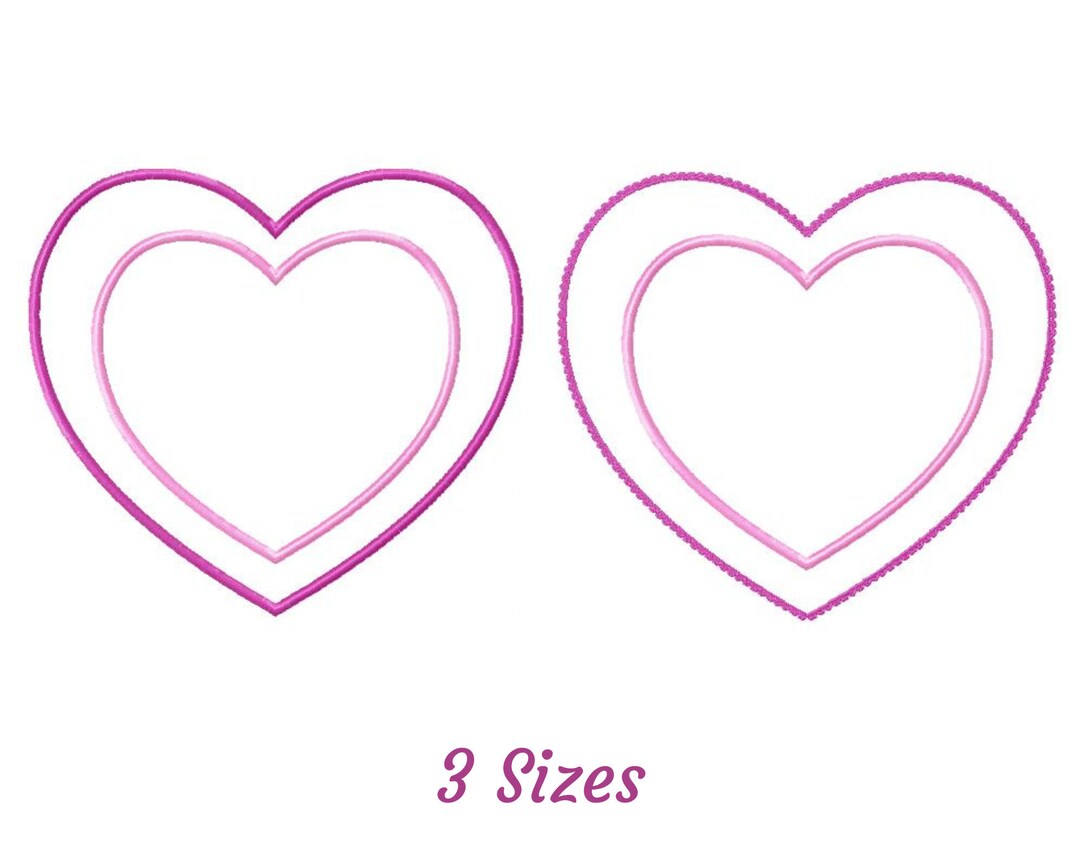 Heart Patch Applique, Double Heart Outline Machine Embroidery Design- 3 ...