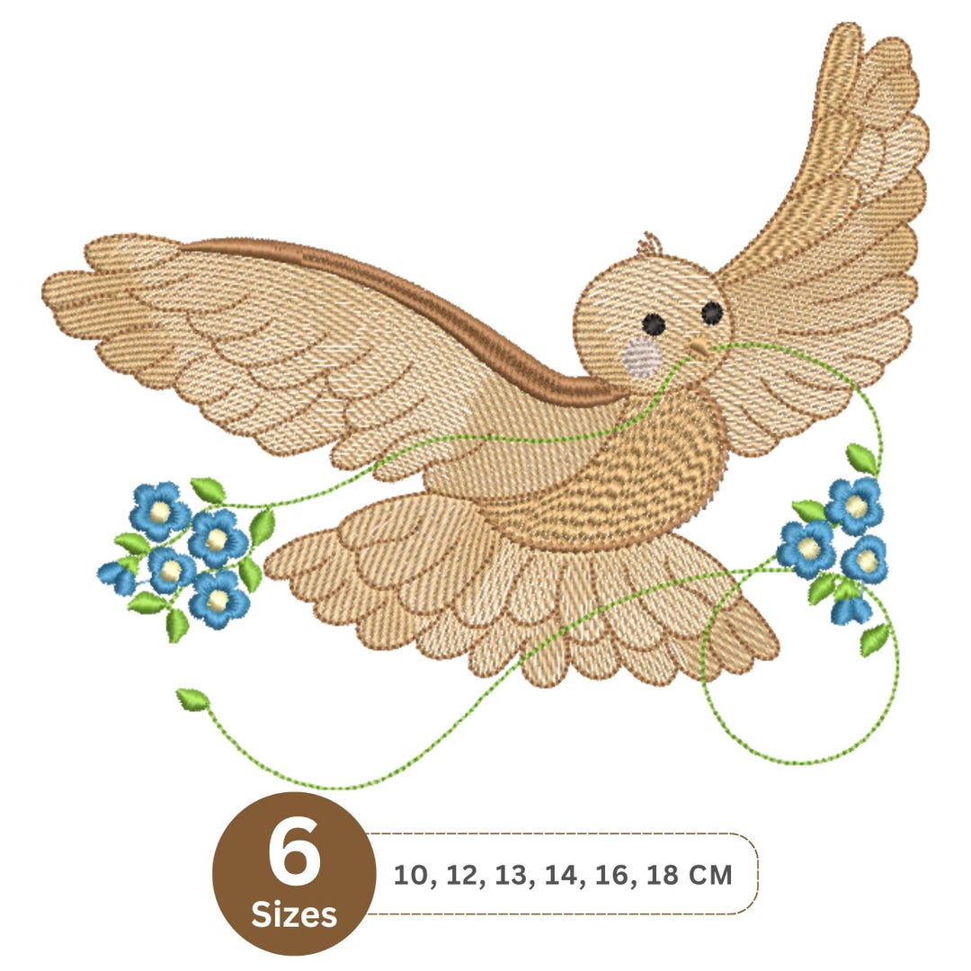 Flying Dove Embroidery Design With Flowers, Peace Dove Machine ...
