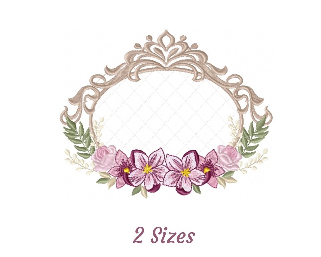Floral Frame Machine Embroidery Design, Instant Download - Etsy