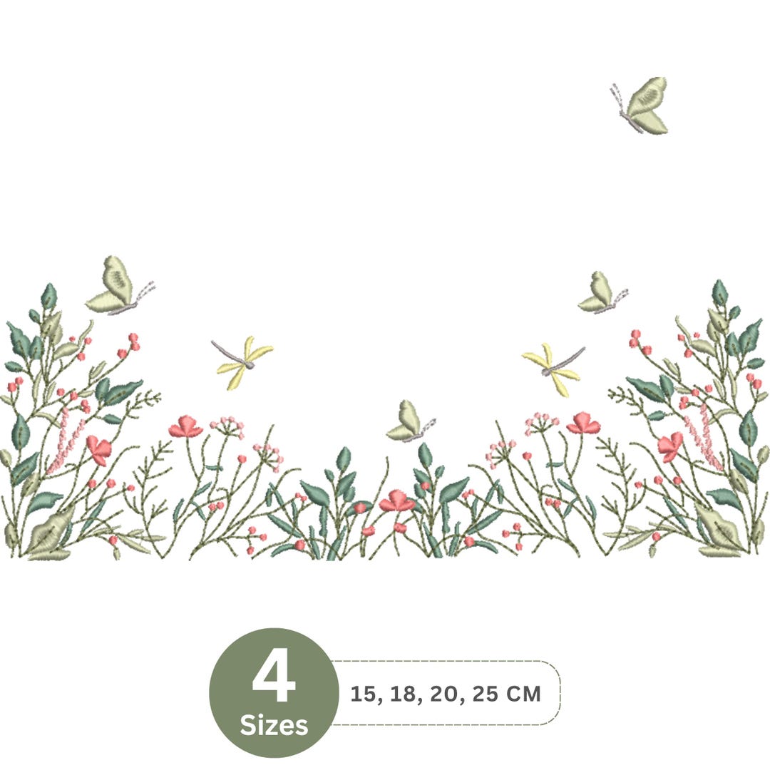 Floral Meadow Border Embroidery Design | Wildflower Border With ...