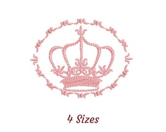 Crown & Rose Flower Frame Embroidery Design, Machine Embroidery Pattern ...