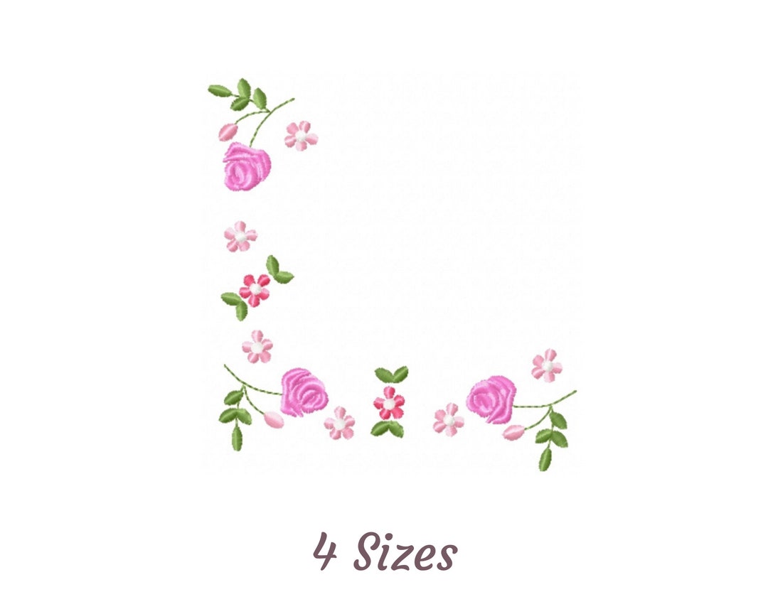Rose Flower Corner Embroidery Design, Machine Embroidery Pattern ...