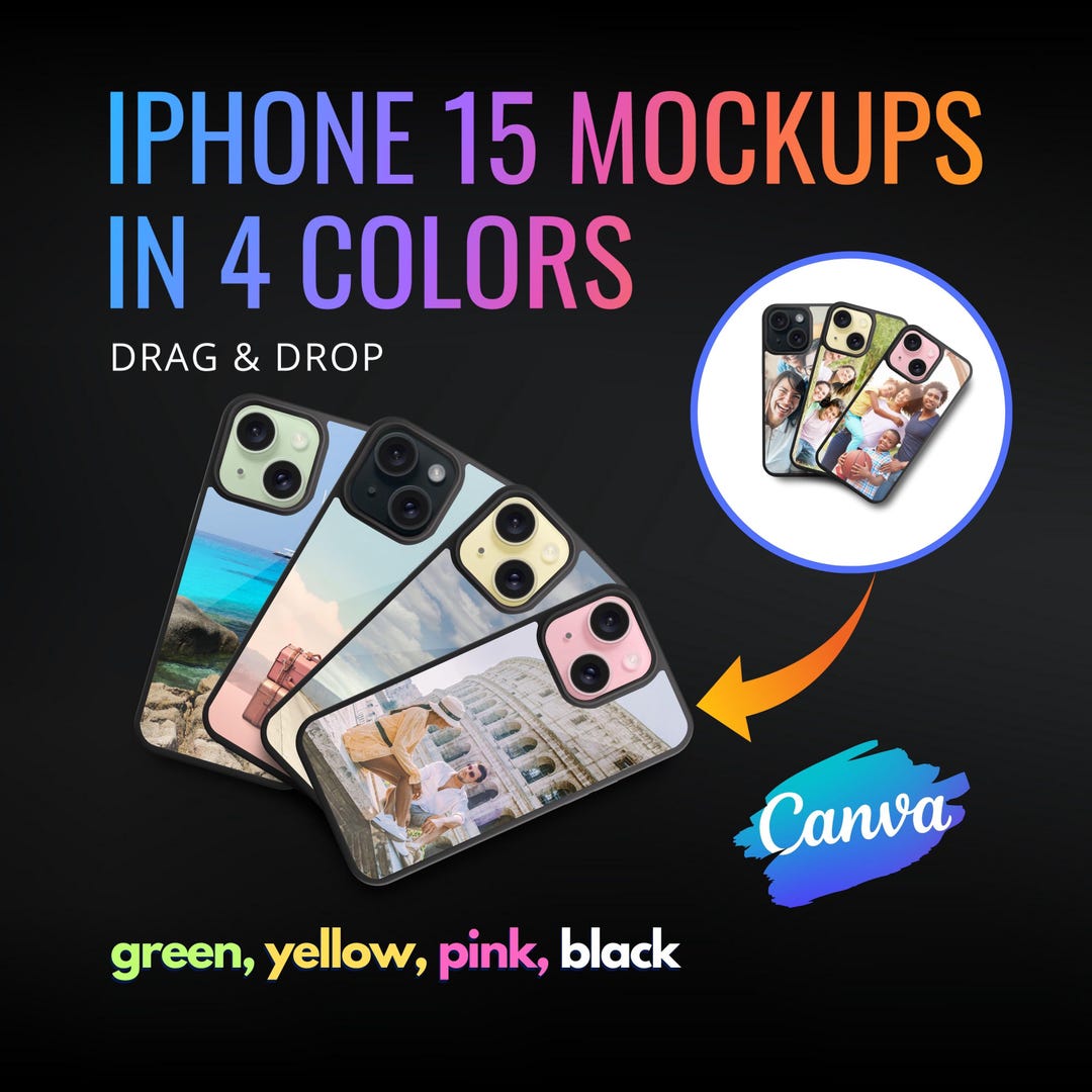 20 iPhone 15 Case Mockup Bundle Canva Frame Mockup Drag and Drop Tough ...