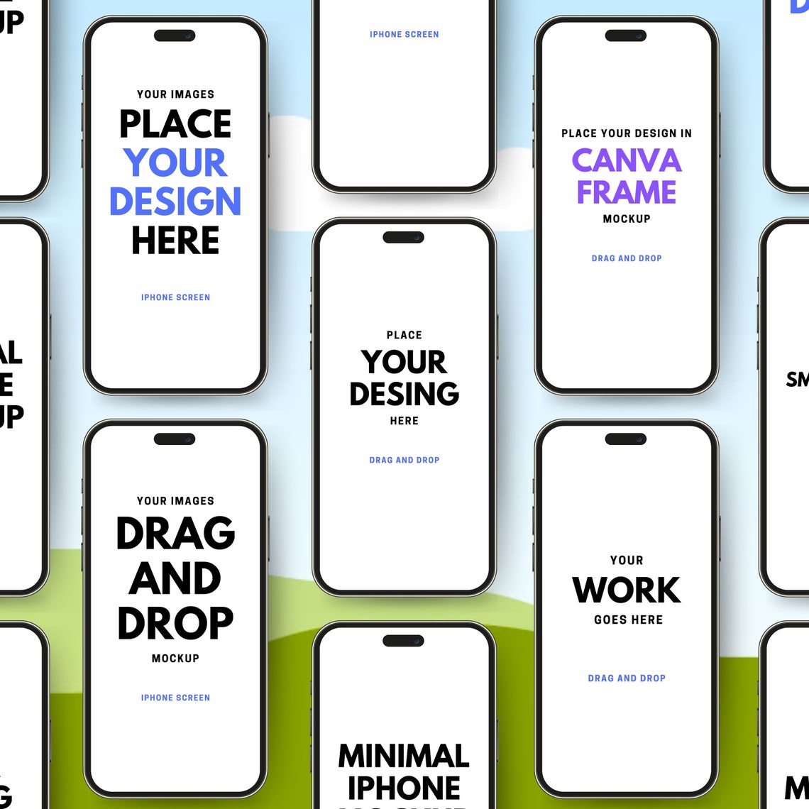 IPhone 15 Screen Mockup Bundle - Canva Drag & Drop Frames (digital ...