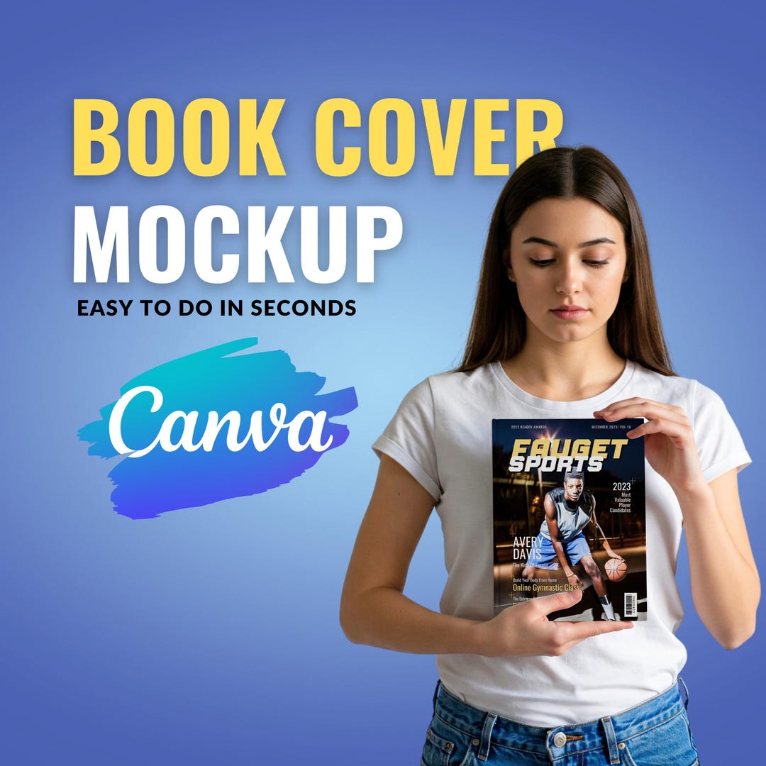 Canva Book Cover Mockup Template Drag & Drop KDP Hardcover, Cookbook ...