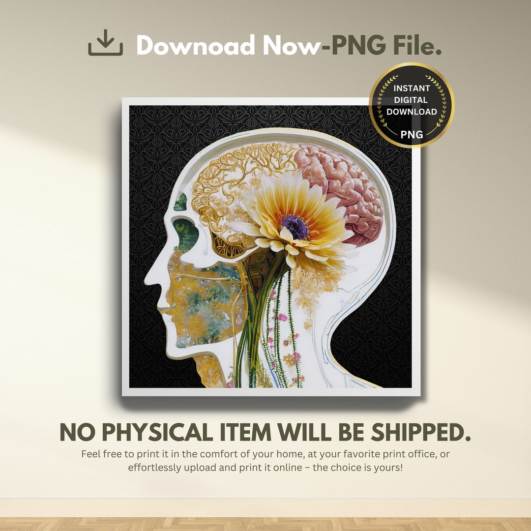 SLP Floral Brain Art Print, Speech Therapy Office Decor (PNG Digital ...