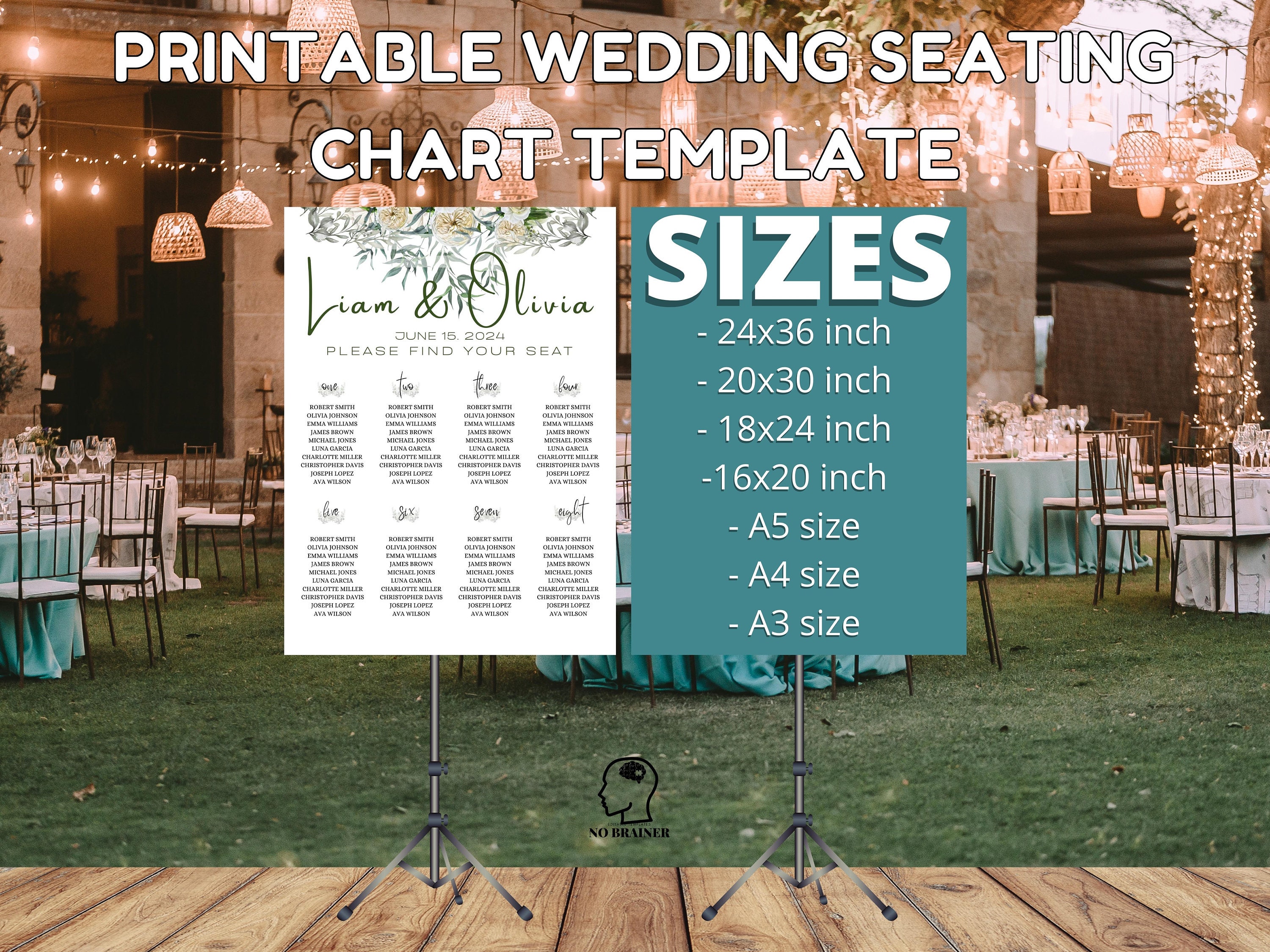 Floral Wedding Seating Chart Editable in Canva.5 Sizes Digital Download ...