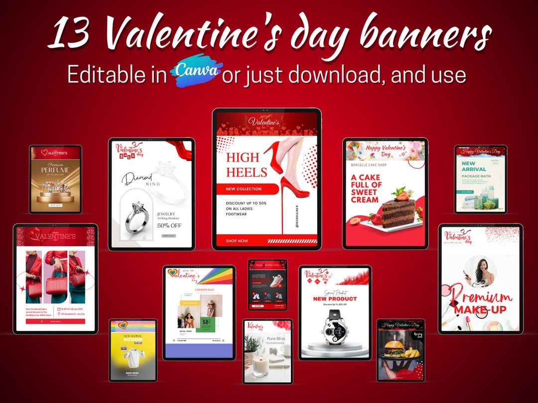13 Valentine's Day Theme Banners-big Resolution-editable in Canva-jpg ...