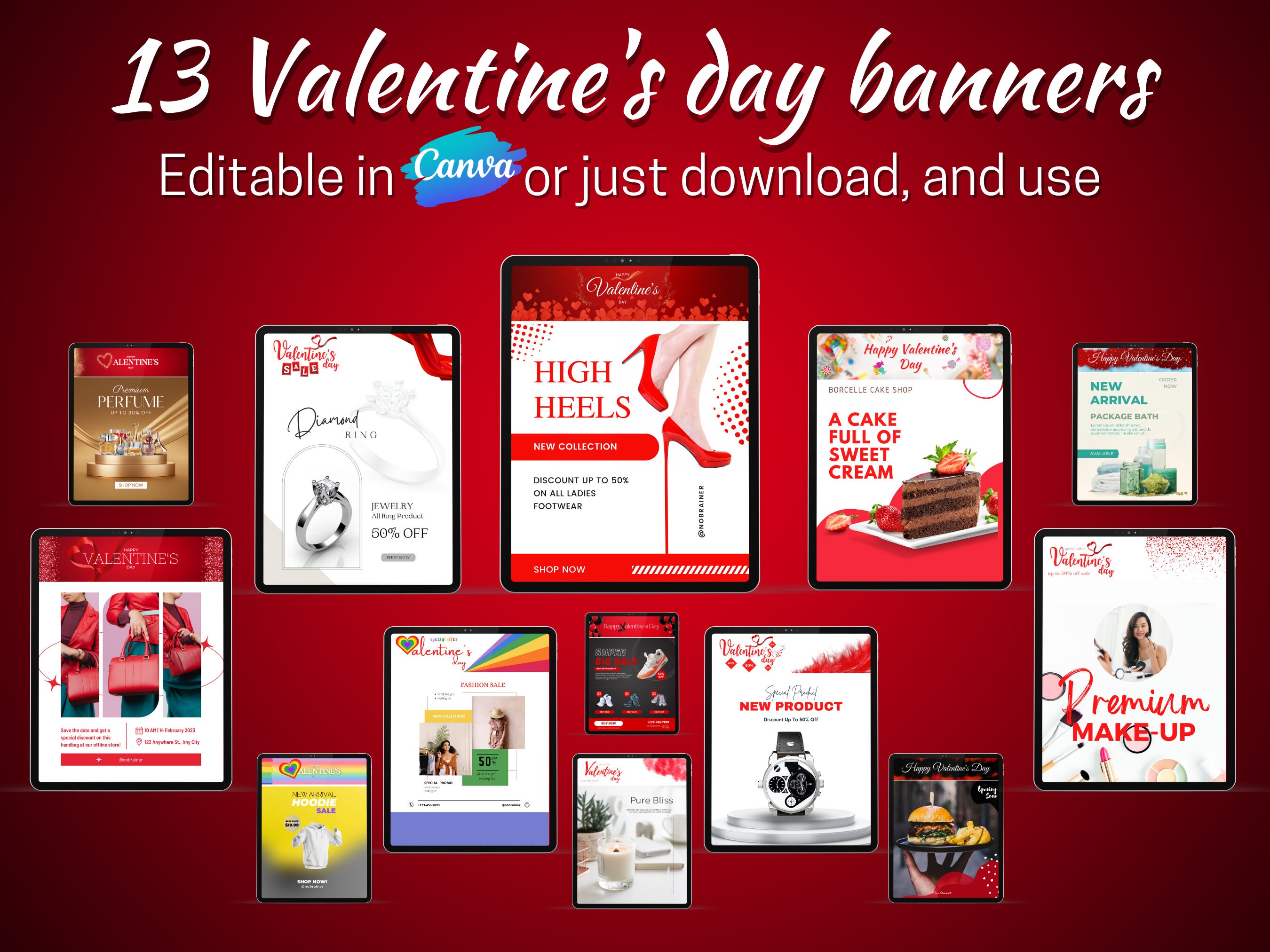 13 Valentine's Day Theme Banners-big Resolution-editable in Canva-jpg ...