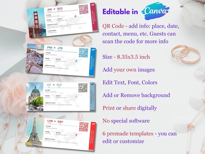 Canva Editable Boarding Pass Wedding Invitation Template, Printable ...