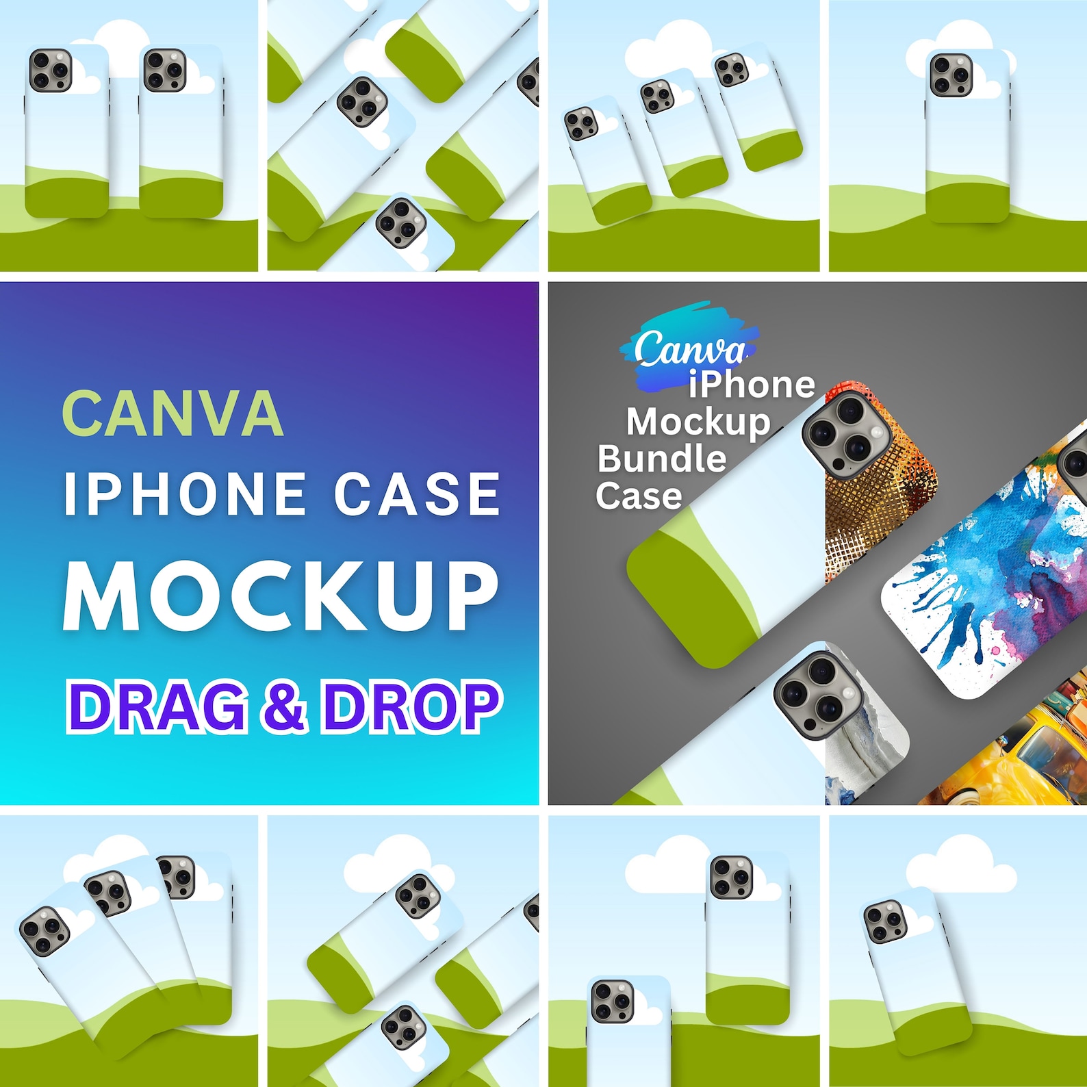IPhone 15 Case Mockup Bundle X 10 - Drag and Drop Canva Frame Mockup ...