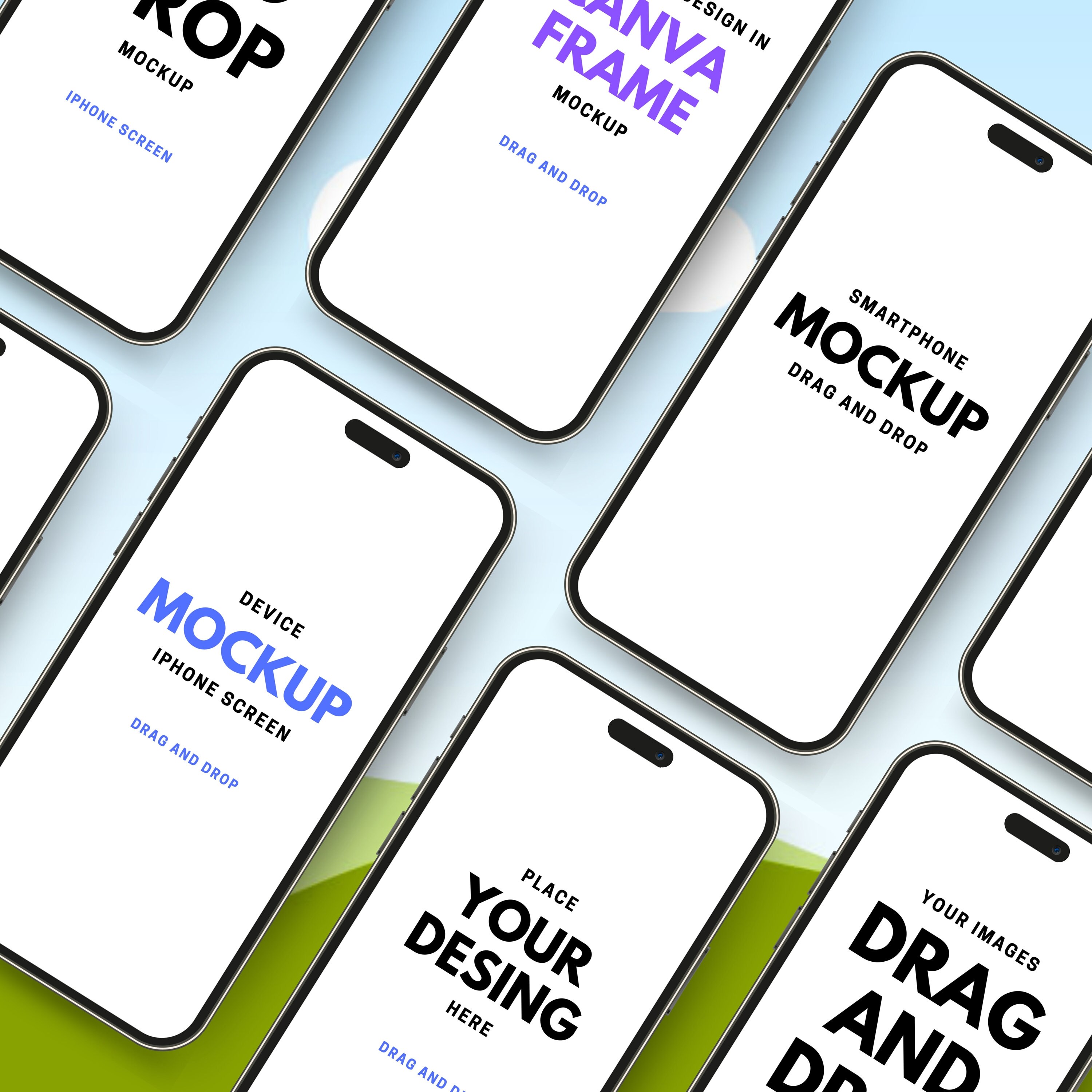 IPhone 15 Screen Mockup Bundle - Canva Drag & Drop Frames (digital ...