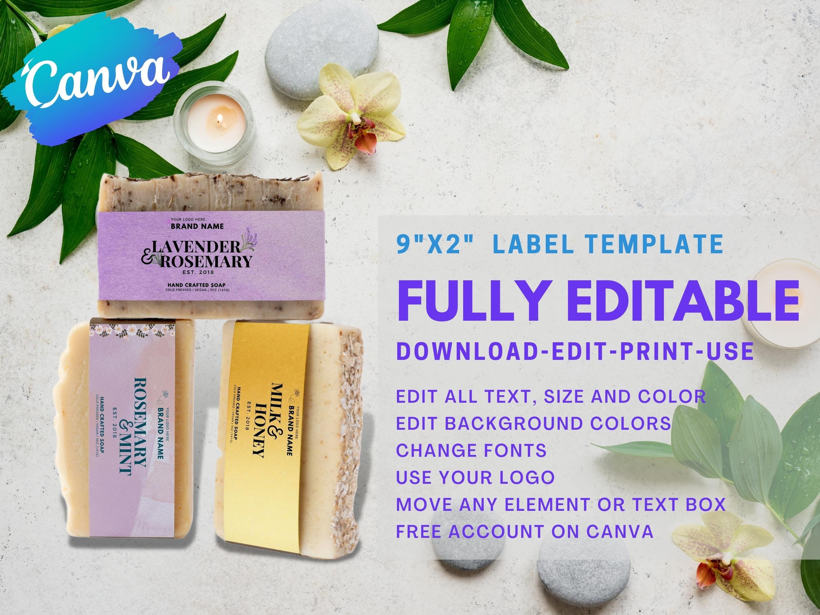 DIY Product Label. Editable Soap Label Templates. 6 Soap Bar Wrappers ...