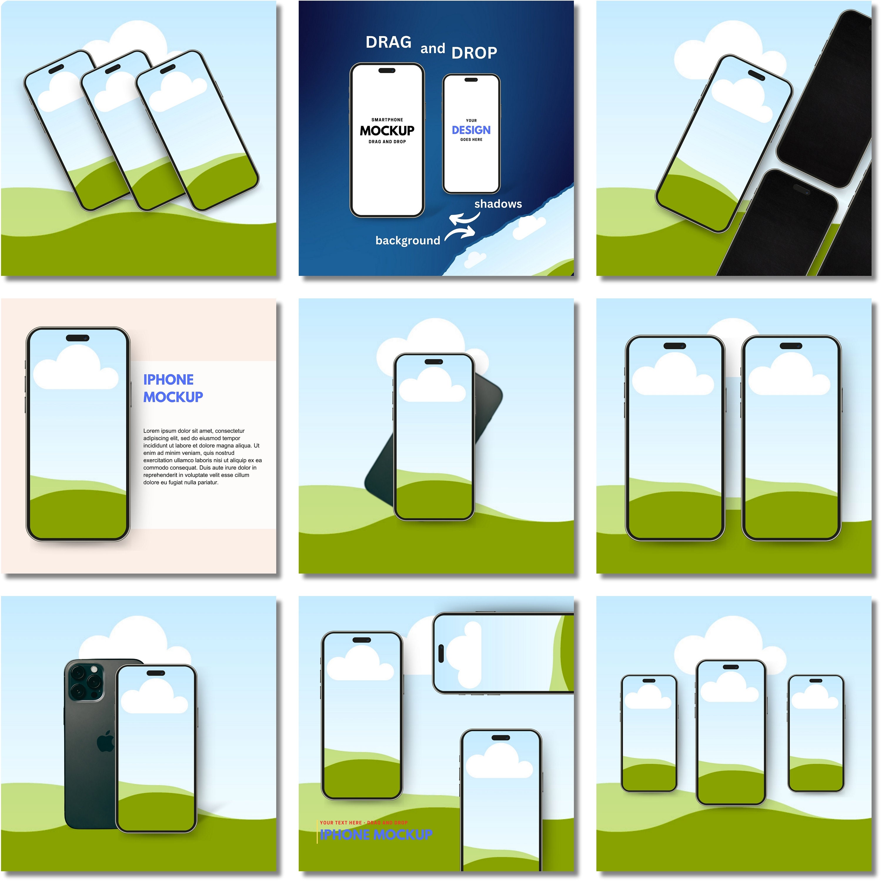 Apple iPhone Mockup-canva Designs and Elements - Mobile Phone Mockup ...