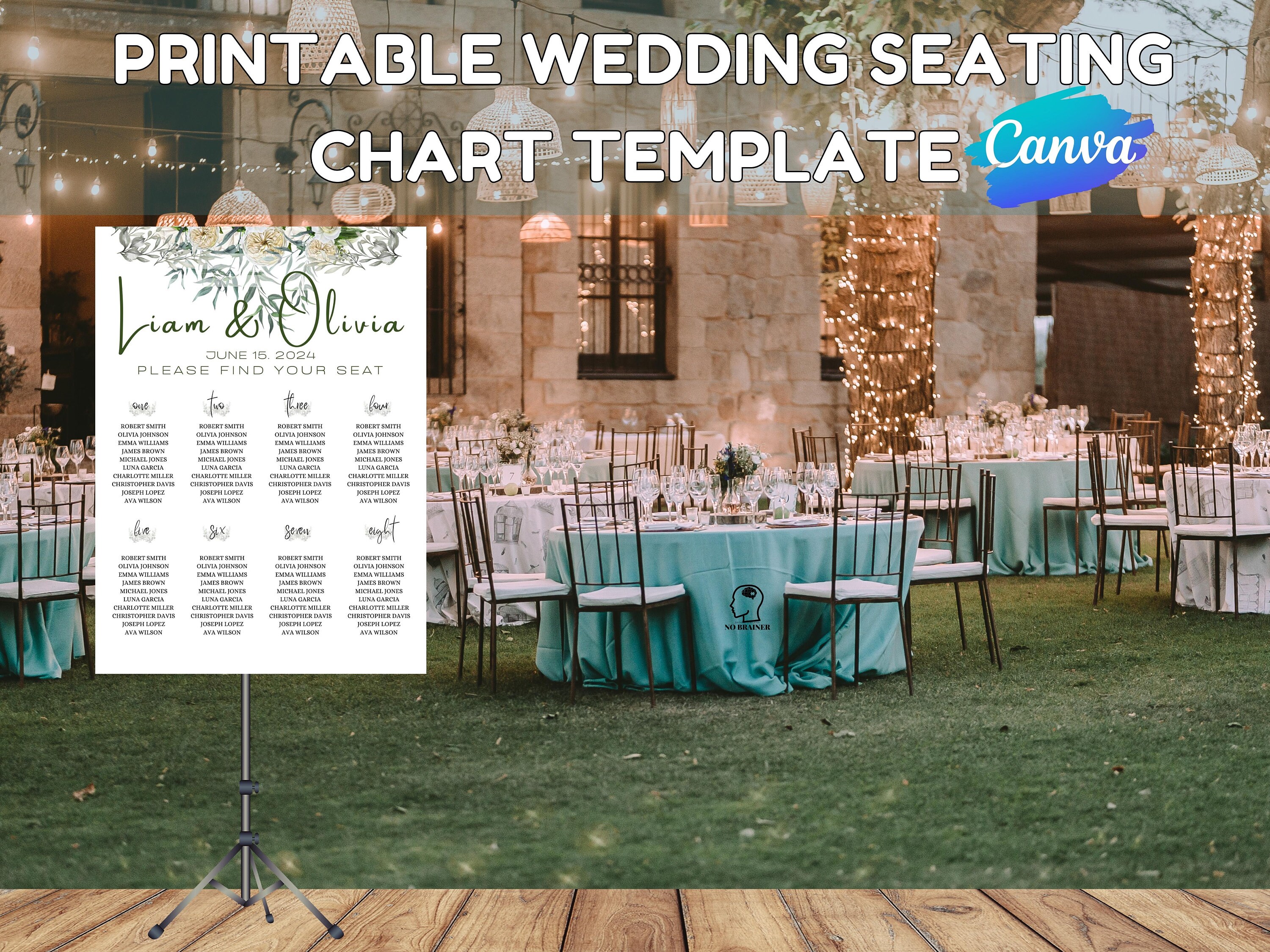 Floral Wedding Seating Chart Editable in Canva.5 Sizes Digital Download ...