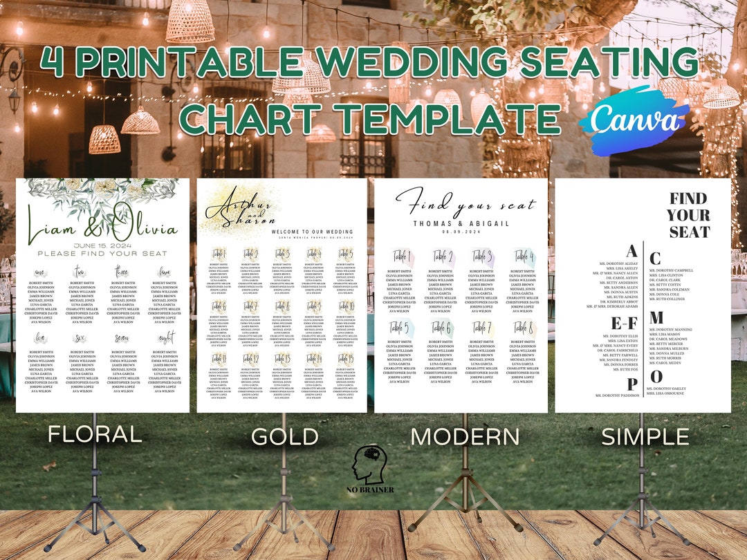 4 Editable and Printable Wedding Sitting Chart Sign.seating Template ...