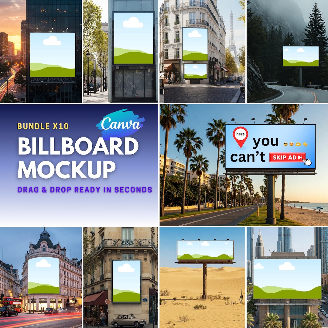 Editable Billboard Template Canva Mockup Bundle Real Urban Design for ...