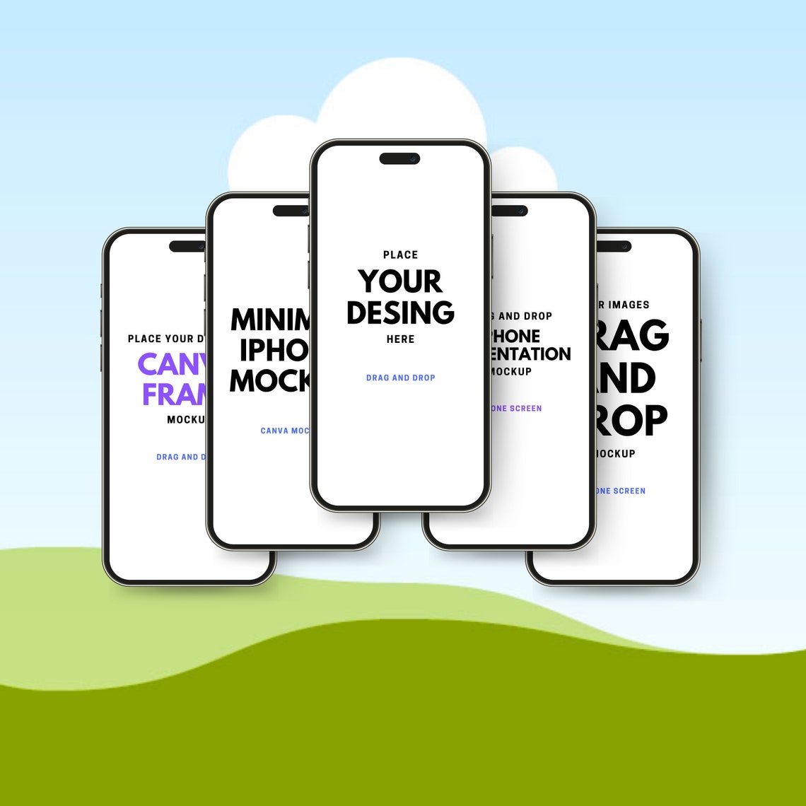 IPhone 15 Screen Mockup Bundle - Canva Drag & Drop Frames (digital ...