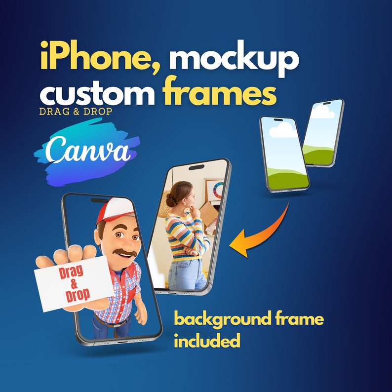 IPhone Pro Canva Frame Mockup-drag and Drop-video Mockup-phone Device ...