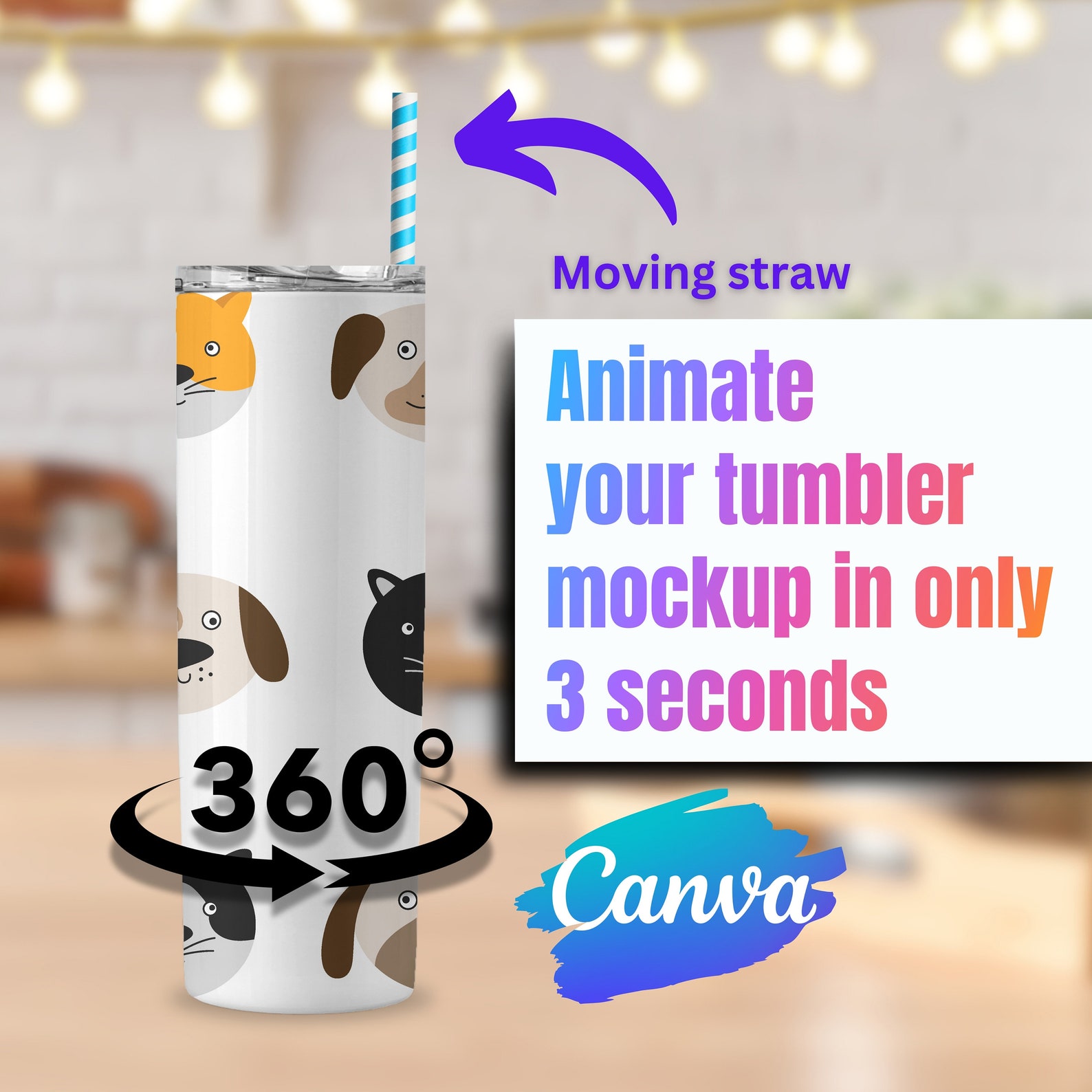 20oz Rotating 360 Degrees Tumbler Mockup Canva Design Tumbler Animation ...
