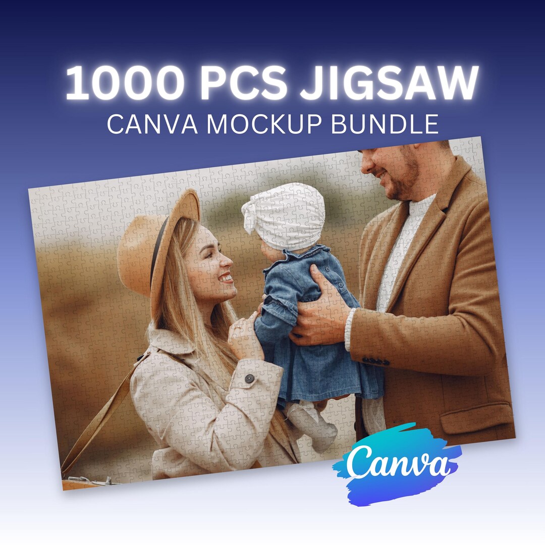 Blank Puzzle Template 1000 Piece Jigsaw Canva Mockup for Custom Photo ...