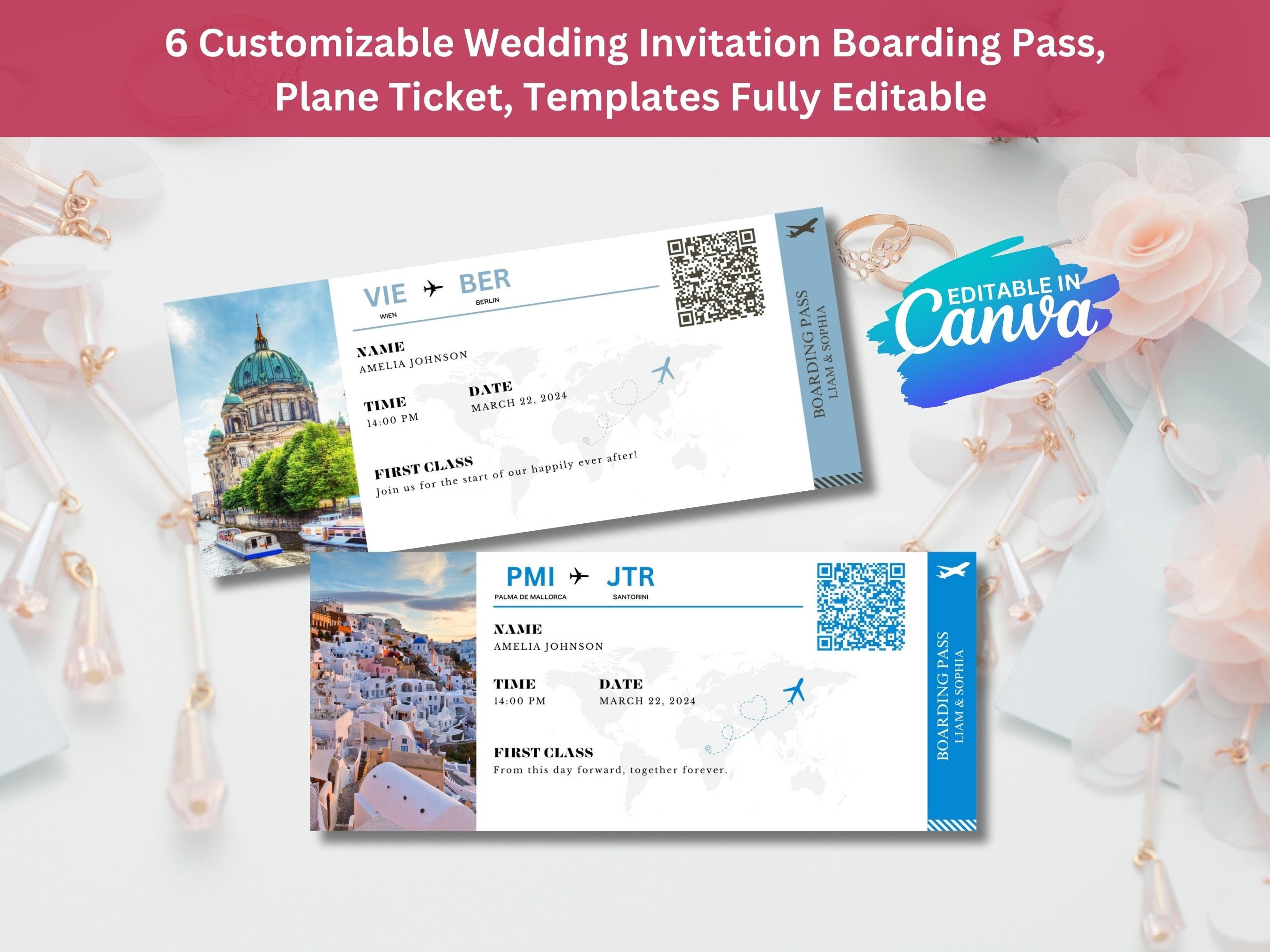 Canva Editable Boarding Pass Wedding Invitation Template, Printable ...